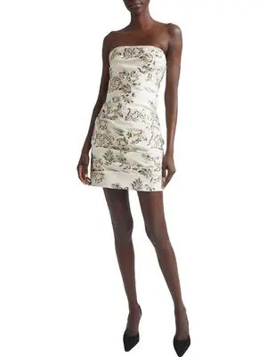 Carolina Herrera Metallic Embroidered Strapless Dress - Ivory Multi