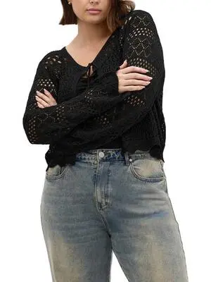 City Chic Love Open Stitch Cardigan - Black