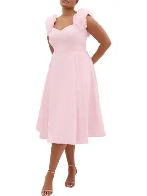 City Chic Plus Cocktail Midi Fit & Flare Dress In Black - 60% Off