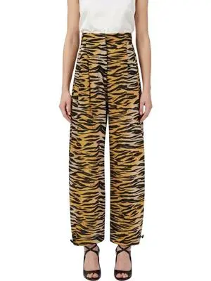 Pinko Wide Leg Trousers With Tiger Print - Black