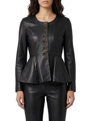 Chloé Peplum Leather Jacket - Black