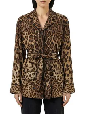 Dolce & Gabbana Dolce & Gabbana Leopard Print Belted Shirt Brown