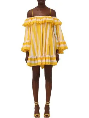 Zimmermann Zimmermann Striped Cotton Mini Dress Yellow