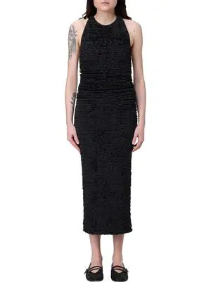 Max Mara Viscose Midi Dress With Ruffles And Embroidery - Black