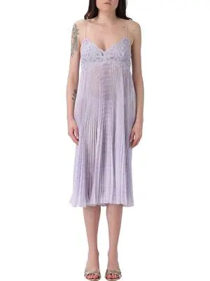Ermanno Scervino Lace Accented Pleated Midi Dress - Lilac