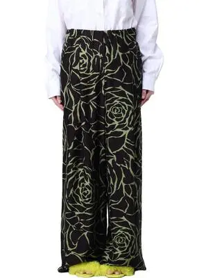 Dries Van Noten Floral Print Viscose Palazzo Trousers - Black