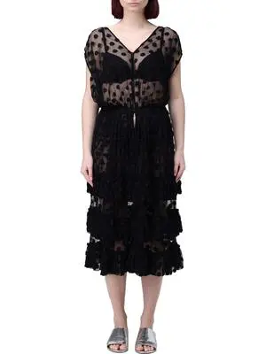 Dries Van Noten Polka Dot Tiered Midi Dress - Black