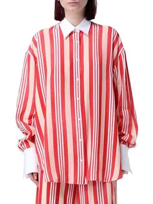 Ermanno Scervino Striped Viscose Relaxed Fit Shirt - Red