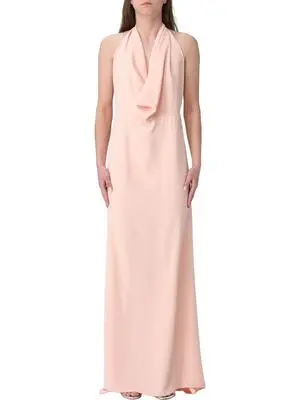 H COUTURE Halterneck Maxi Dress With Draped Neckline And Open Back - Peach