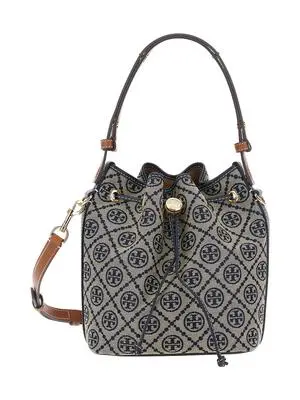 Tory Burch T Monogram Mini Jacquard Canvas Bucket Bag - Blue