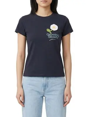 GANNI T-shirt With Floral Appliqu - Charcoal