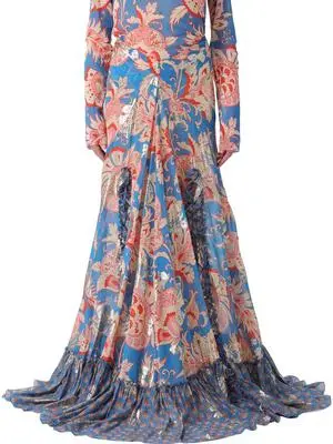Etro Printed Ruffled Maxi Skirt - Gnawed Blue