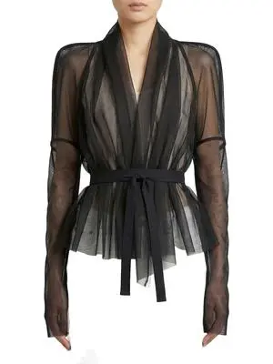 Rick Owens Sheer Silk Draped Blazer - Black