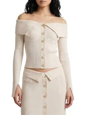 Zimmermann Ribbed Off-the-shoulder Top With Button Detail - Beige