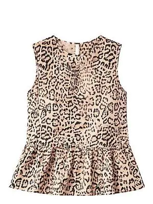 RO&ZO Print Peplum-hem Cotton Top - Leopard