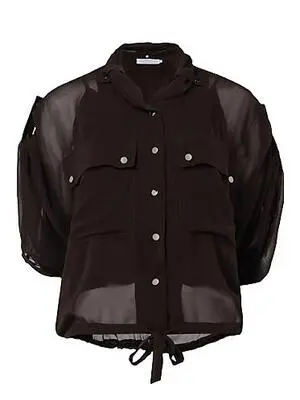 LEEM Military Button-down Woven Blouse - Brown