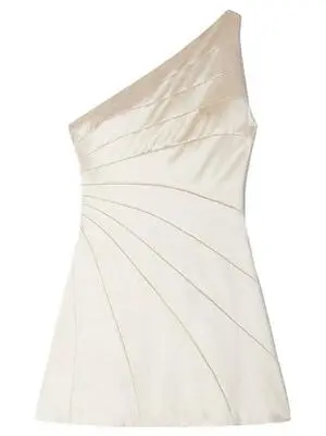 Sandro One-shoulder Slim-fit Mini Dress - Latte