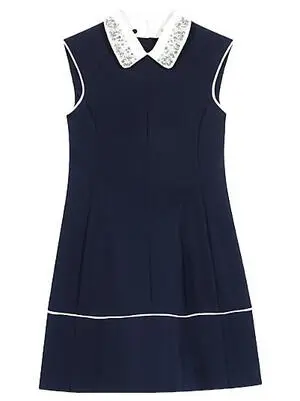 Maje Flared Contrast-collar Mini Dress - Navy