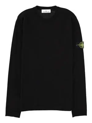 Stone Island Cotton Logo Patch Pullover Sweater - Black