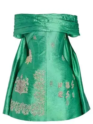Erdem Embellished Off-the-shoulder Mini Dress - Green