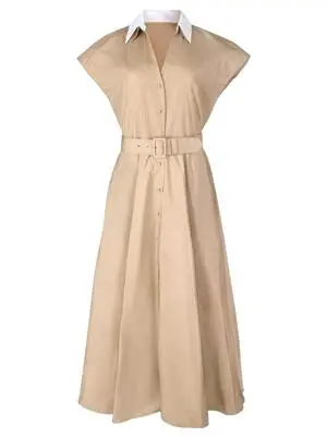 SARA ROKA Cheri Belted Shirt Dress - Neutrals