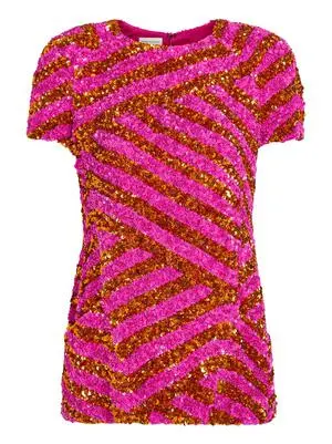 Dries Van Noten Conelly Embellished Woven Top - Fuchsia