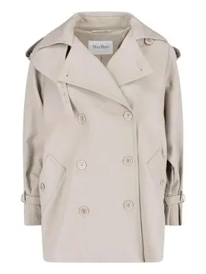 Max Mara Bottega Veneta Cotton Trench Coat With Woven Leather Collar - Beige