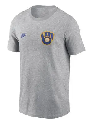 Nike Milwaukee Brewers Cooperstown 2-hit Large Logo Mlb T-shirt - Grey