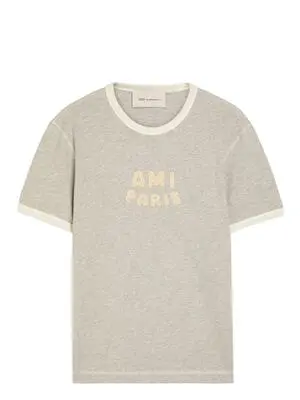 Ami Logo-appliquéd Cotton T-shirt - Grey
