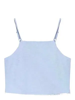 American Vintage Sleeveless Square Neck Top With Lace Trim - Blue