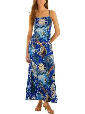 Farm Rio Mystic Blue Lotus Dreamscape Midi Dress - Mystic Blue Lotus  Dreamscape Off-White