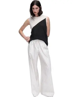 ATM Anthony Thomas Melillo Slub Jersey Sleeveless Colorblock Top - Soft Beige/black