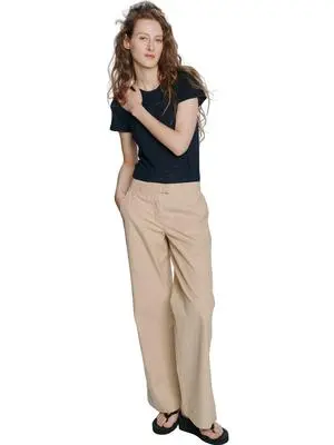 ATM Anthony Thomas Melillo Cotton Twill Wide Leg Trouser - Macadamia