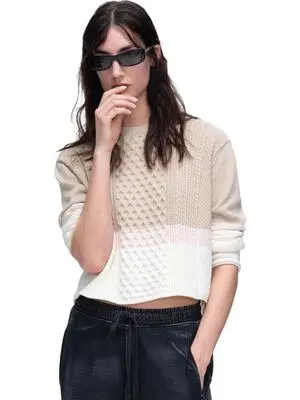 ATM Anthony Thomas Melillo Cotton Cashmere Colorblock Crew Neck Sweater - Chalk/multi
