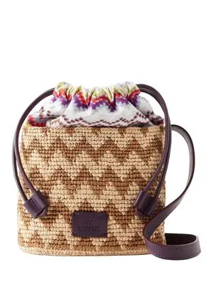 Missoni Small Striped Raffia Bucket Bag Beige