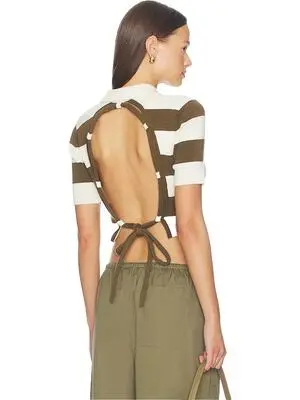Monse Rope-laced Half Placket Knit Top - Brown & Ivory