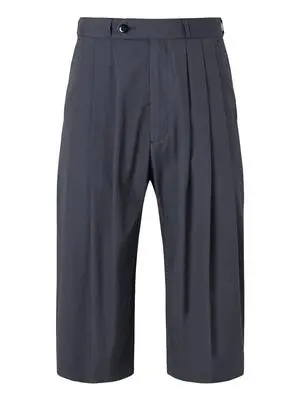 MONITALY Wide-leg Pleated Cotton Shorts - Gray