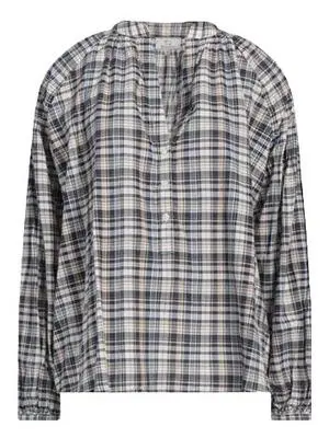 Woolrich Gauze Tartan Plaid V-neck Long Sleeve Blouse - Blue