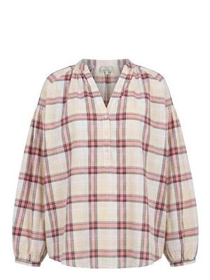 Woolrich WOOLRICH Gauze Tartan Plaid V-Neck Long Sleeve Blouse Ivory