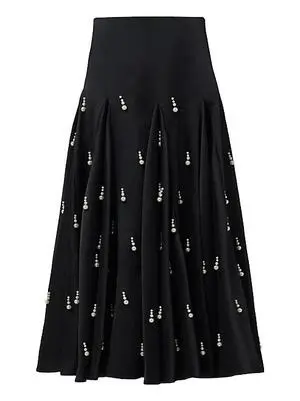 LEEM Woven Maxi Skirt With Pearl Embellishments - Black