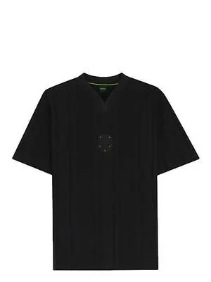 BOSS Crest-appliqué Striped Cotton T-shirt - Black
