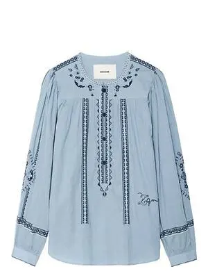 Zadig&Voltaire Tigy Embroidered Cotton Blouse - Sky