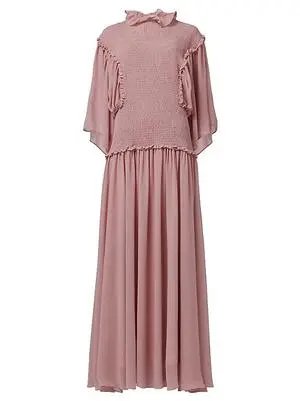 LEEM Smocked-bodice Relaxed-fit Woven Maxi Dress - Pink