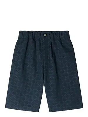 Sandro Grid-pattern Elasticated-waist Denim Shorts - Navy Blue
