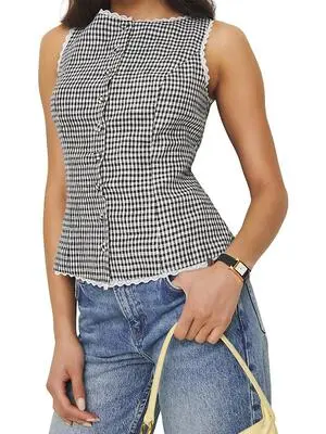 REFORMATION Amela Linen Top - Remy Check