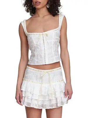 Avec Les Filles Embroidered Corset Top With Bow Detail - White