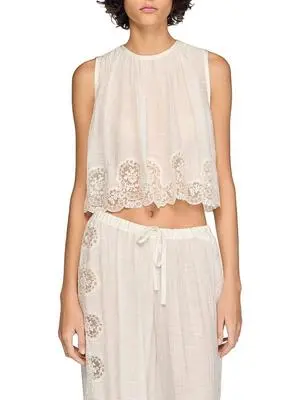 Sandro Crepon Crop Top - White