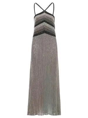 D.exterior Striped Midi Dress - Black