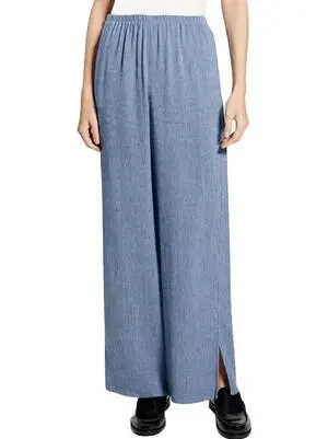 Theory Slit Hem Wide Leg Pants - Light Denim