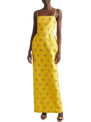 Carolina Herrera Carnation Jacquard Bell Gown - Saffron Multi